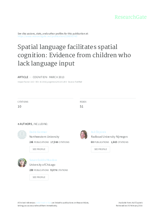 (PDF) Spatial language facilitates spatial cognition: Evidence from ...
