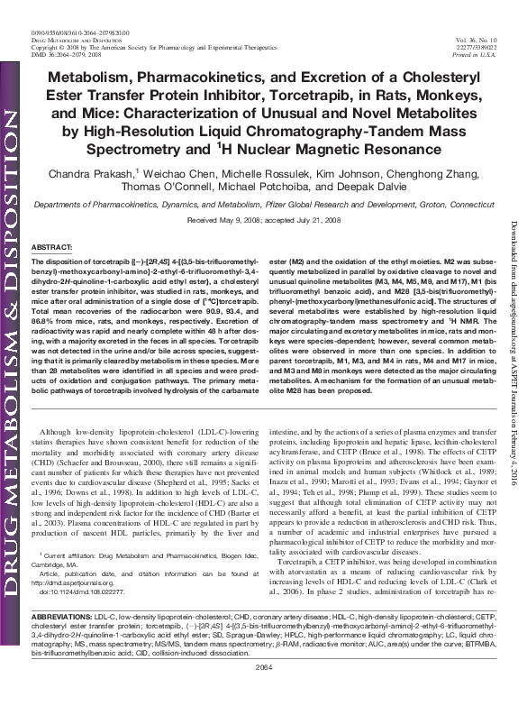 (PDF) Metabolism, Pharmacokinetics, and Excretion of the 5 ...