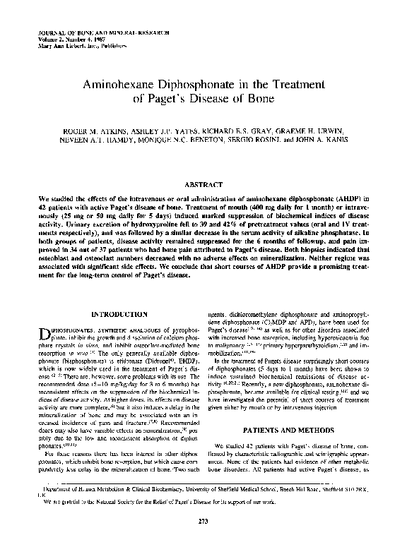 (PDF) Aminohexane Diphosphonate for Paget's Disease