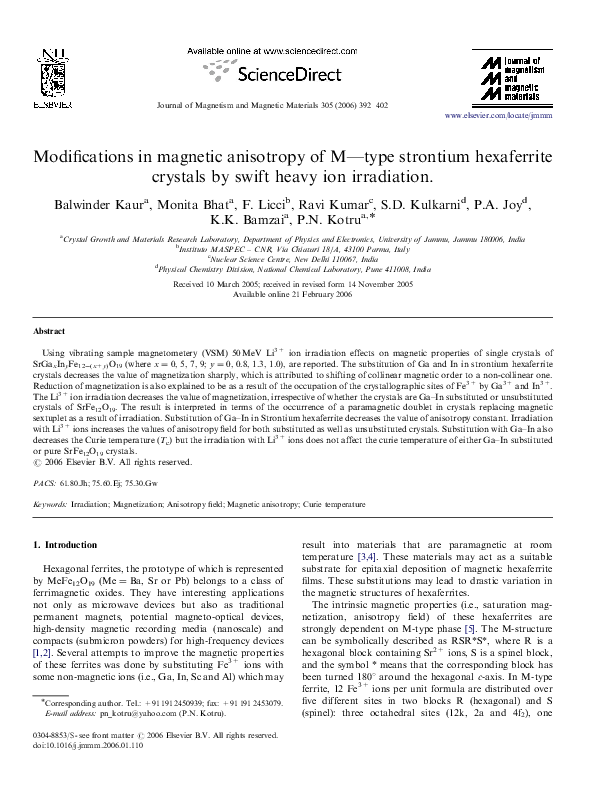 (PDF) Modifications in magnetic anisotropy of M—type strontium ...