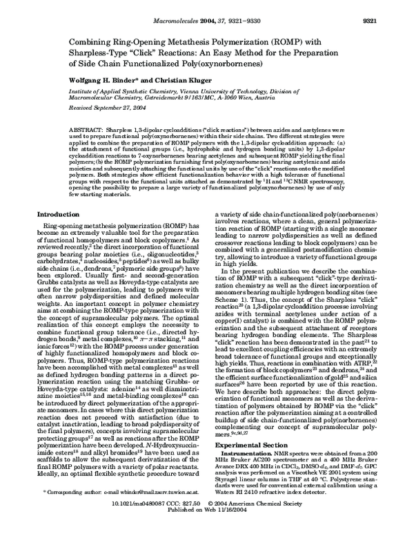 (PDF) Combining Ring-Opening Metathesis Polymerization and Thiol-Ene ...