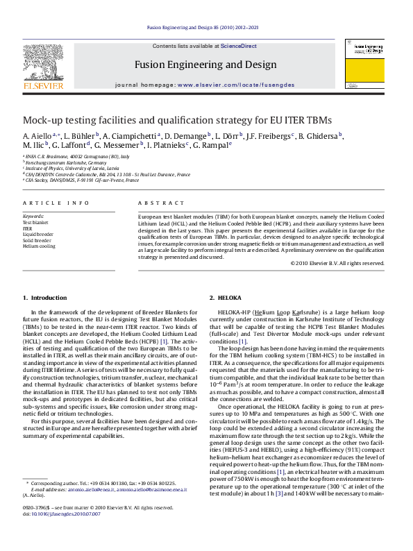 (PDF) Mock-up testing facilities and qualification strategy for EU ITER ...