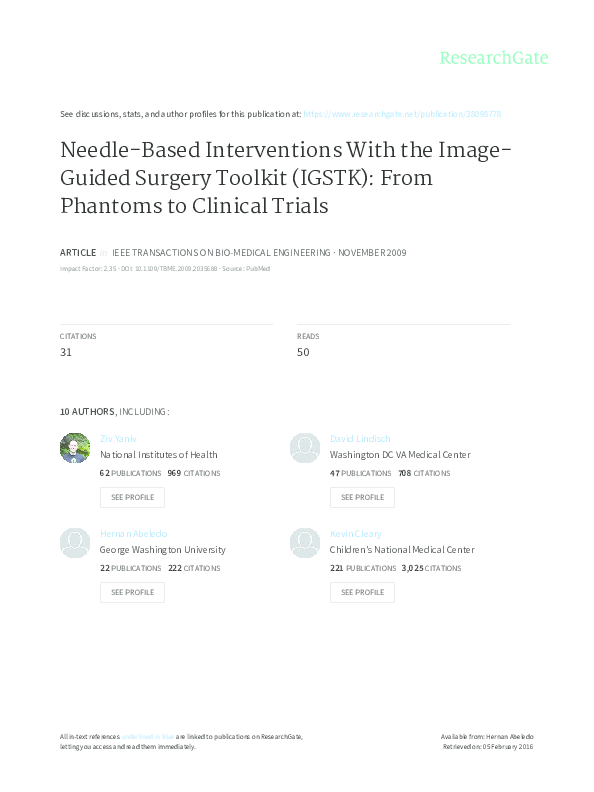 (PDF) Needle-Based Interventions With the Image-Guided Surgery Toolkit (IGSTK): From Phantoms to ...