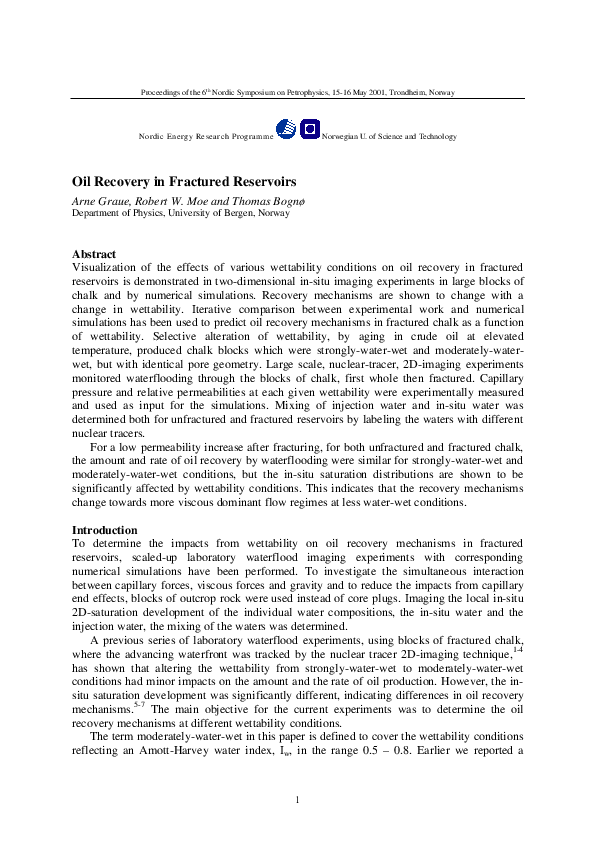 (PDF) Oil Recovery in Fractured Reservoirs