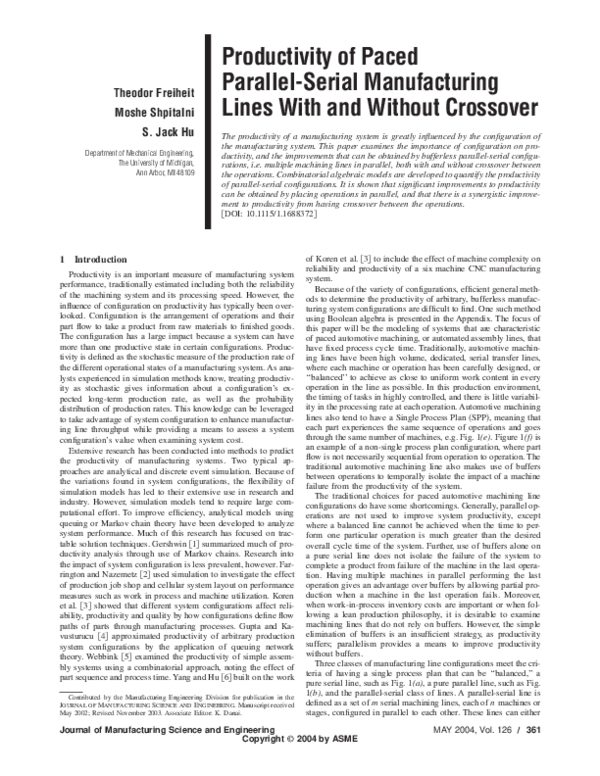 (PDF) Productivity of Paced Parallel-Serial Manufacturing Lines With ...
