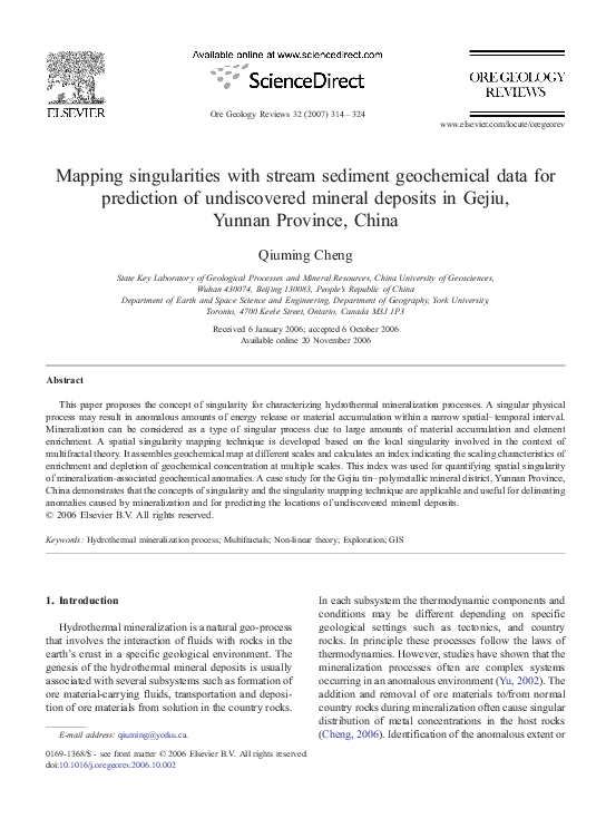 (PDF) Mapping singularities with stream sediment geochemical data for prediction of undiscovered ...