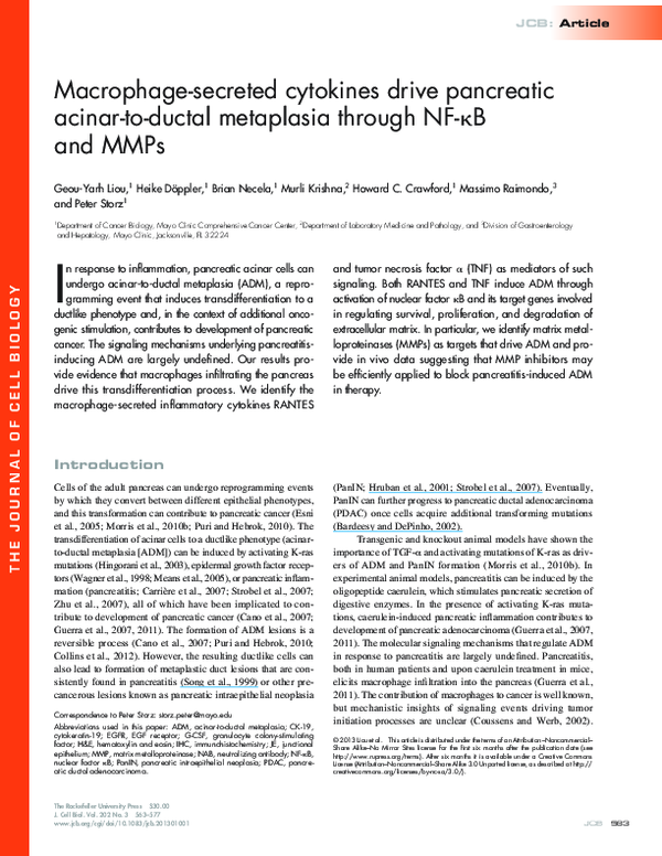 (PDF) Macrophage-secreted cytokines drive pancreatic acinar-to-ductal ...