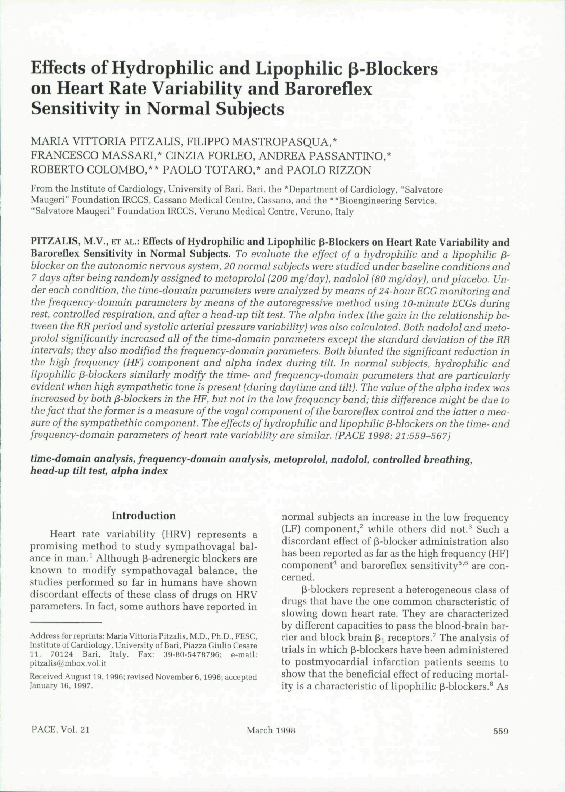 (PDF) Effects of Hydrophilic and Lipophilic beta-Blockers on Heart Rate ...