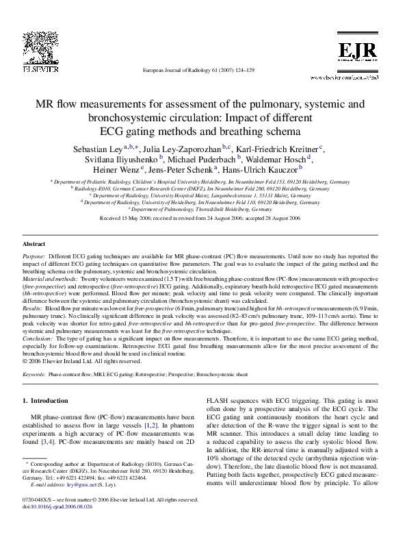 (PDF) MR flow measurements for assessment of the pulmonary, systemic ...