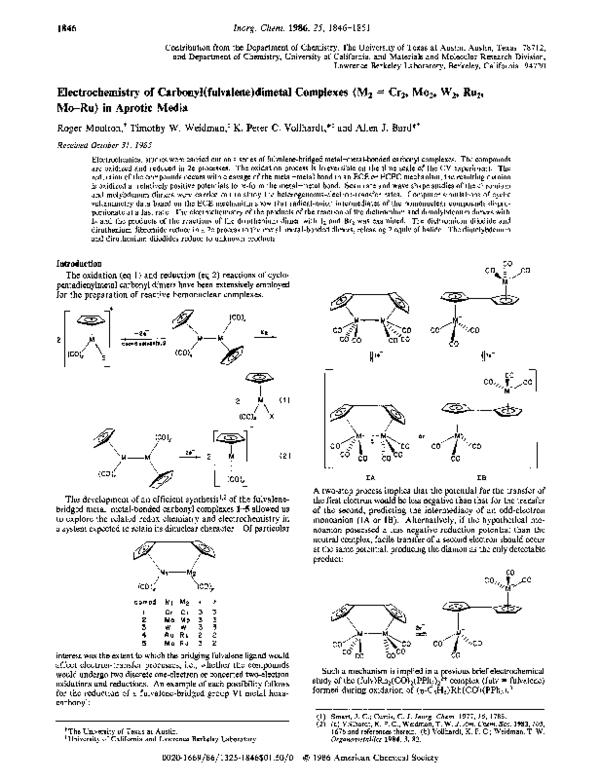 (PDF) Electrochemistry of carbonyl(fulvalene) dimetal complexes of ...