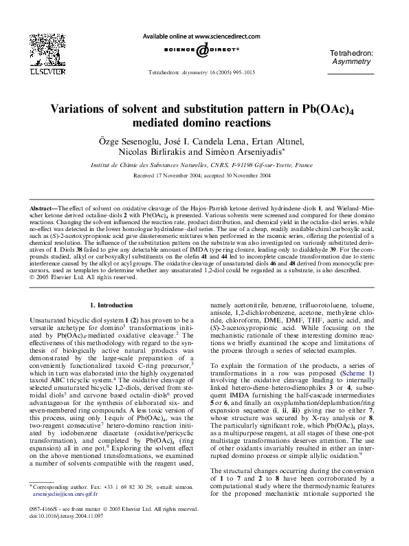 (PDF) Variations of solvent and substitution pattern in Pb(OAc)4 ...