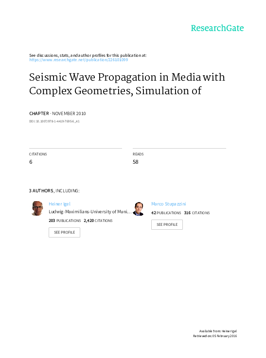 Pdf Seismic Wave Propagation In Media With Complex Geometries Simulation Of