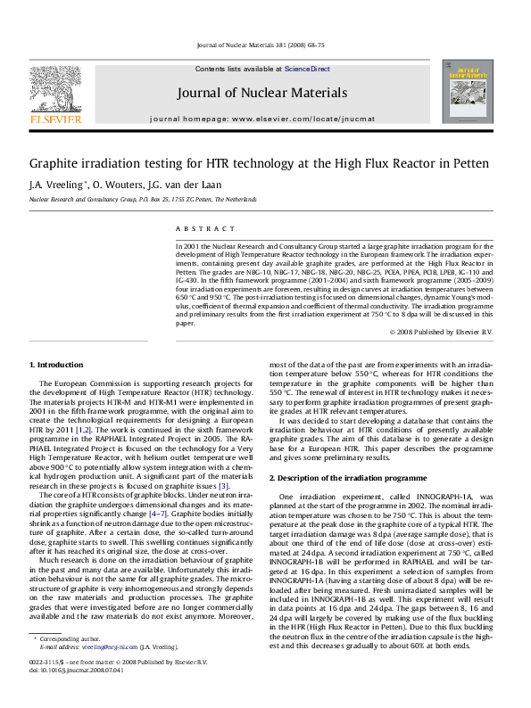 (PDF) Graphite irradiation testing for HTR technology at the High Flux ...