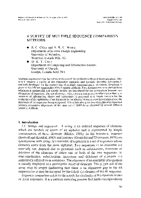 Pdf A Survey Of Multiple Sequence Comparison Methods