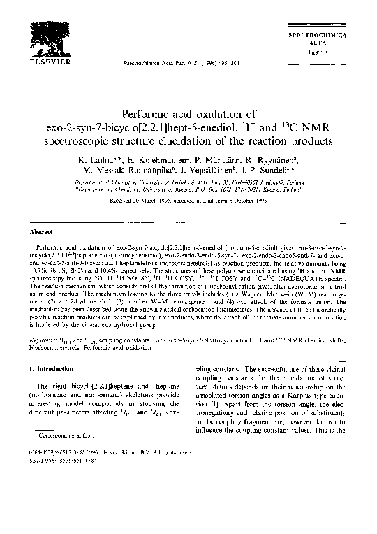 Performic acid oxidation of exo-2-syn-7-bicyclo[2.2.1]hept-5-enediol ...