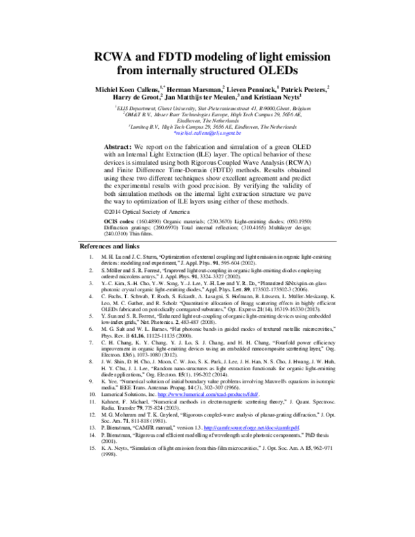 (PDF) RCWA and FDTD modeling of light emission from internally structured OLEDs