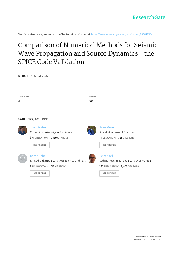 (PDF) Comparison of Numerical Methods for Seismic Wave Propagation and Source Dynamics - the ...