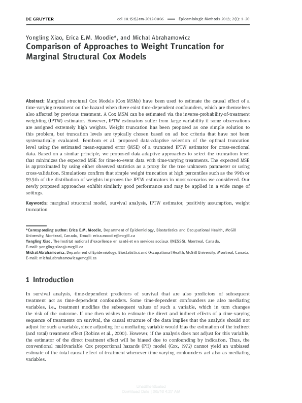 (PDF) Comparison of Approaches to Weight Truncation for Marginal ...