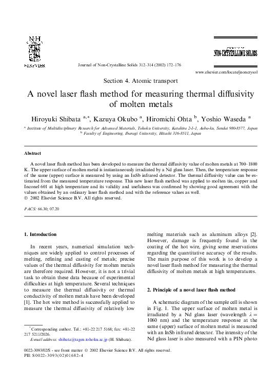 (PDF) A novel laser flash method for measuring thermal diffusivity of ...