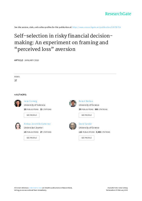 (PDF) Self-selection in risky financial decision-making: An experiment ...