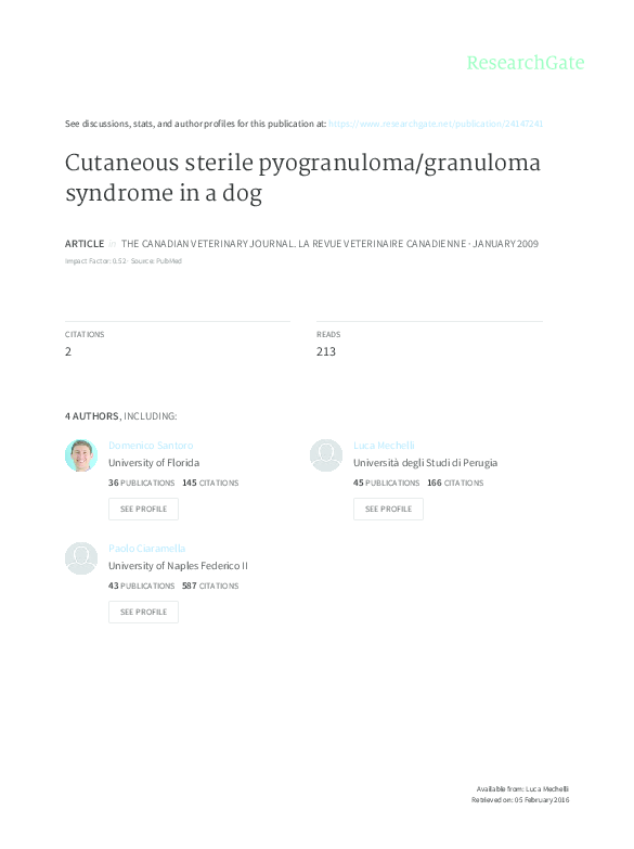 (PDF) Cutaneous sterile pyogranuloma/granuloma syndrome in a dog