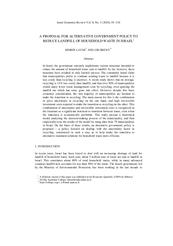 (PDF) A PROPOSAL FOR ALTERNATIVE GOVERNMENT POLICY TO REDUCE LANDFILL ...