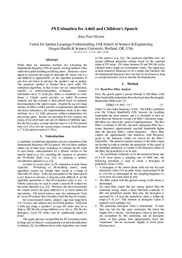 (PDF) F0 estimation for adult and children's speech