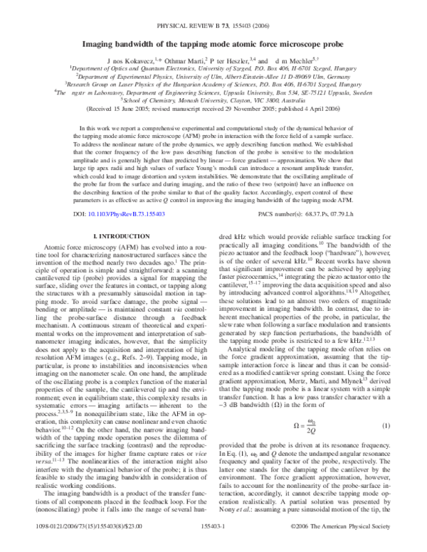 Pdf Imaging Bandwidth Of The Tapping Mode Atomic Force Microscope Probe
