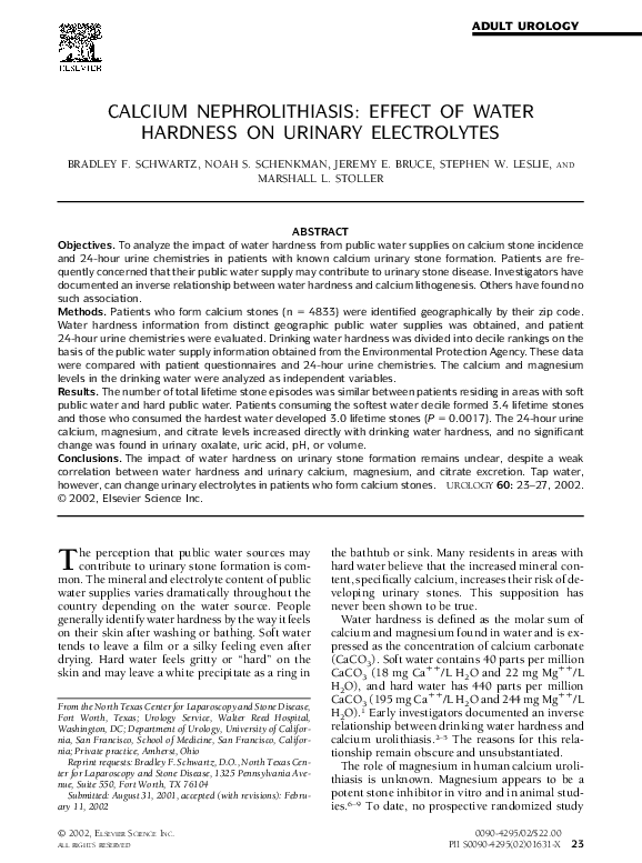 (PDF) Calcium nephrolithiasis: effect of water hardness on urinary ...