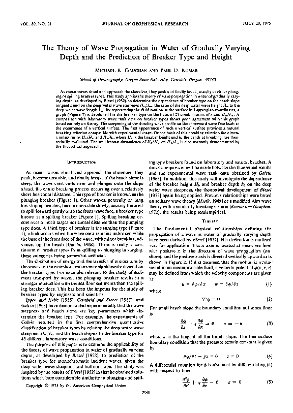 (PDF) The theory of wave propagation in water of gradually varying ...