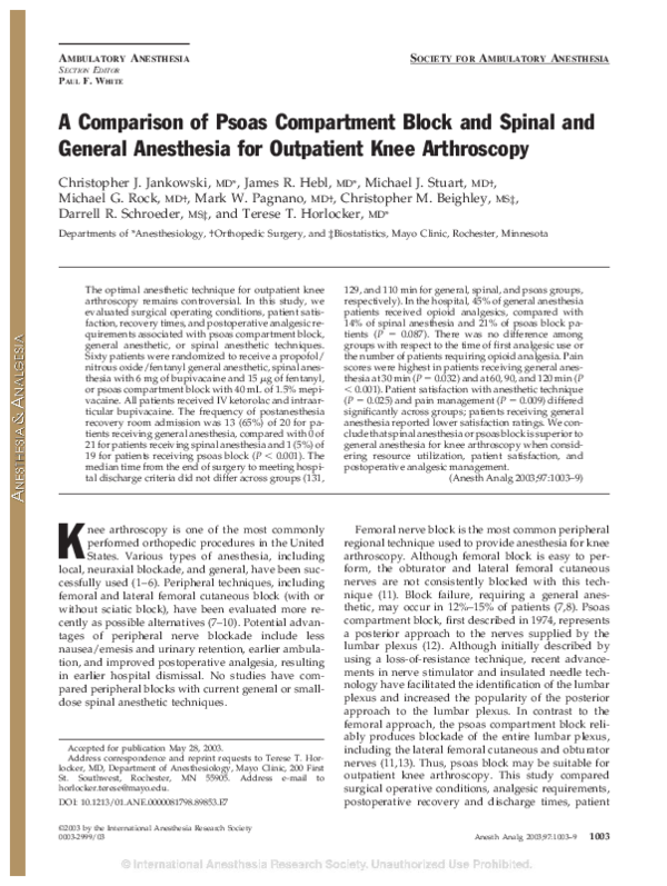 (PDF) A Comparison of Psoas Compartment Block and Spinal and General ...
