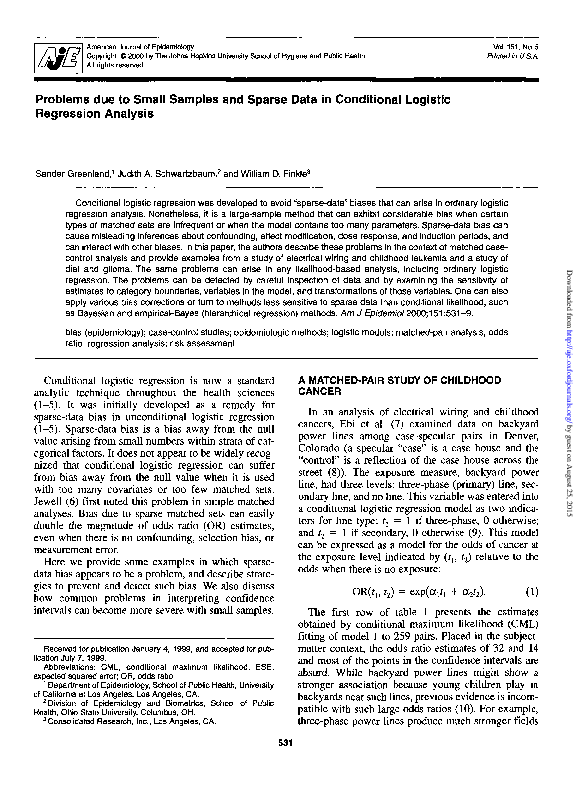 (PDF) Problems due to Small Samples and Sparse Data in Conditional Logistic Regression Analysis ...