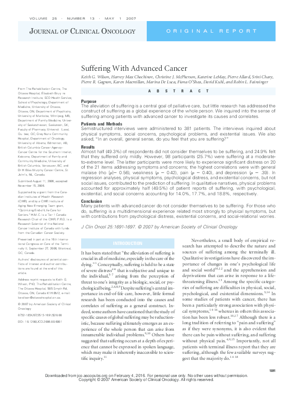 (PDF) Suffering With Advanced Cancer