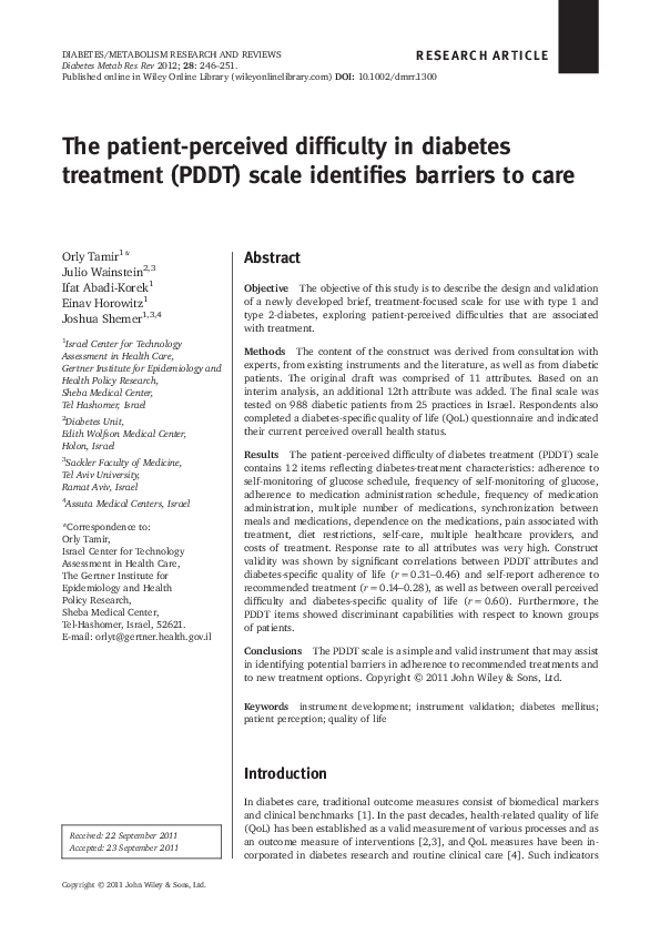 (PDF) The patient-perceived difficulty in diabetes treatment (PDDT ...