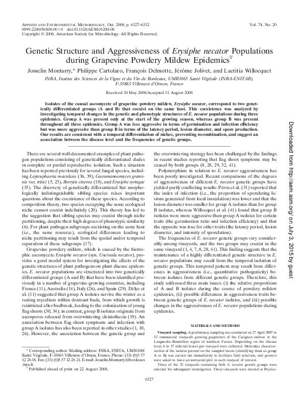 (PDF) Genetic Structure and Aggressiveness of Erysiphe necator ...