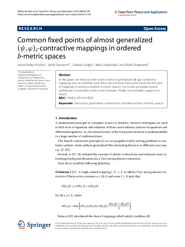 (PDF) Common fixed points of almost generalized contractive mappings in ordered metric spaces