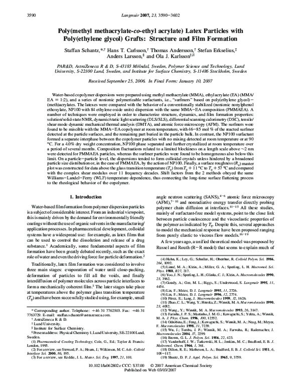 (PDF) Poly(methyl methacrylate- co -ethyl acrylate) Latex Particles with Poly(ethylene glycol ...