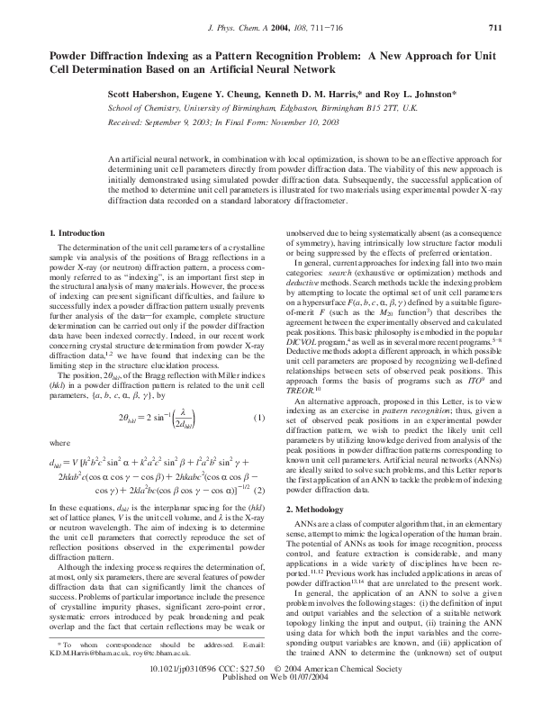 Pdf Powder Diffraction Indexing As A Pattern Recognition Problem A New Approach For Unit Cell