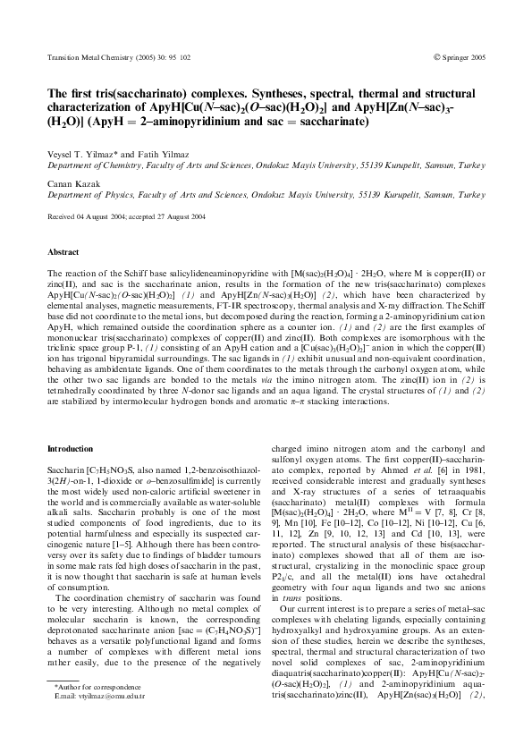 (PDF) The first tris(saccharinato) complexes. Syntheses, spectral ...