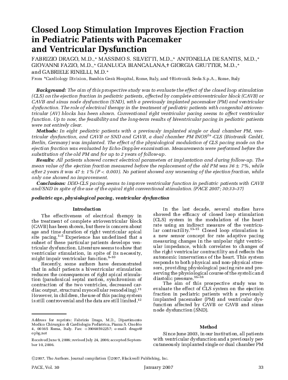 (PDF) Closed Loop Stimulation Improves Ejection Fraction in Pediatric ...