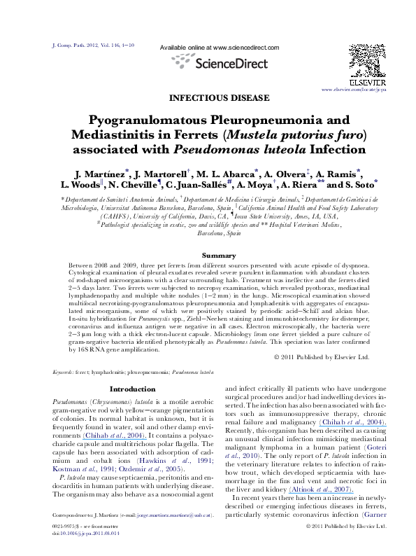 (PDF) Pyogranulomatous Pleuropneumonia and Mediastinitis in Ferrets ...