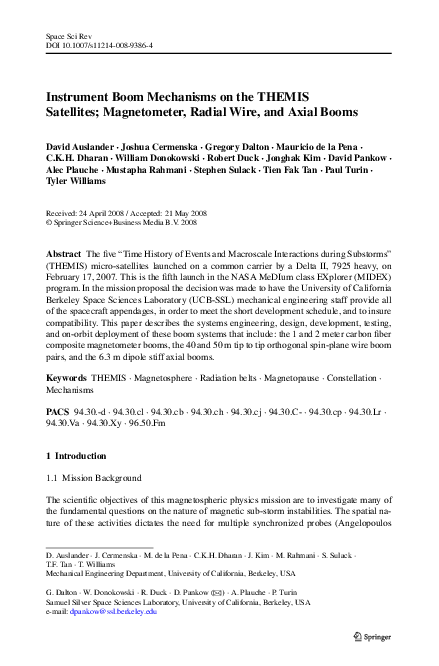 (PDF) Instrument Boom Mechanisms on the THEMIS Satellites; Magnetometer ...