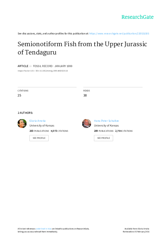 (PDF) Semionotiform fish from the Upper Jurassic of Tendaguru (Tanzania)