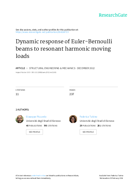 (PDF) Dynamic response of Euler-Bernoulli beams to resonant harmonic moving loads