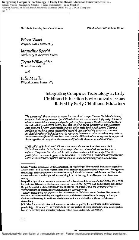 (PDF) Integrating Computer Technology in Early Childhood Education ...