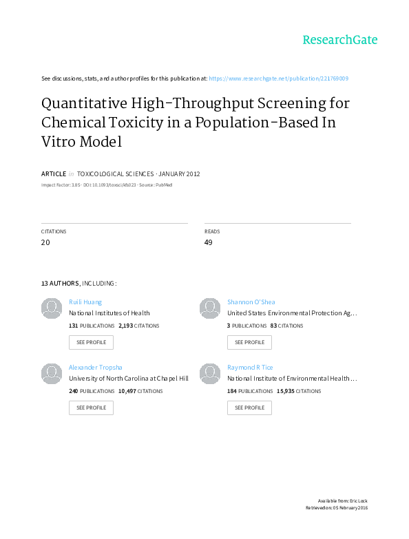 (PDF) Quantitative High-Throughput Screening for Chemical Toxicity in a ...