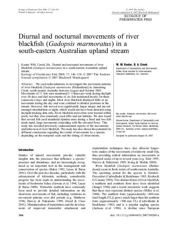 (PDF) Diurnal and nocturnal movements of river blackfish (Gadopsis ...