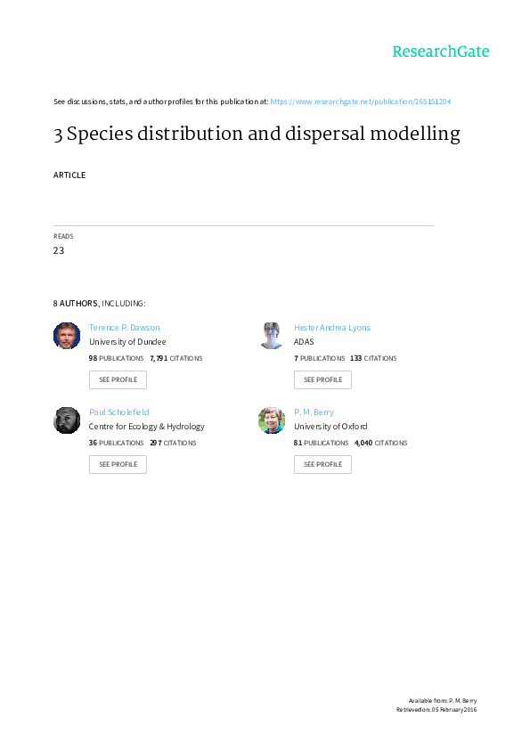 (PDF) 3 Species distribution and dispersal modelling