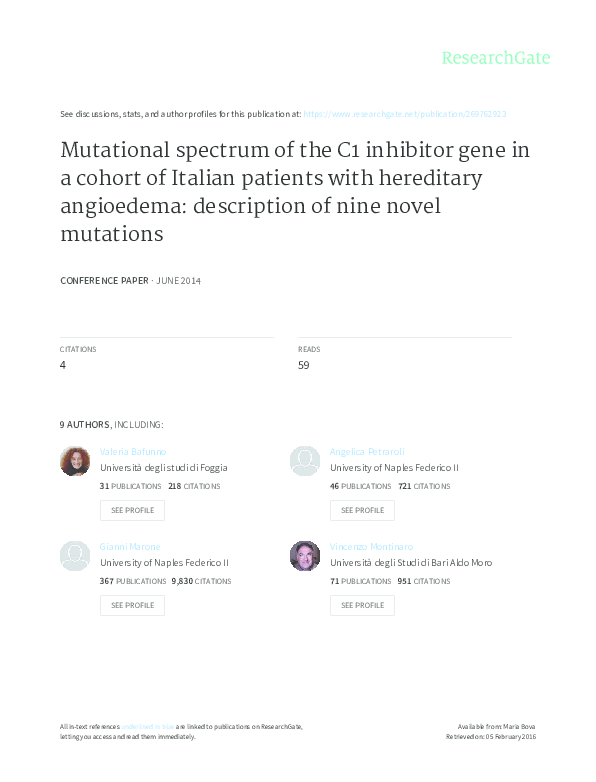 (PDF) Hereditary Angioedema With Normal C1 Inhibitor: an Italian Case ...