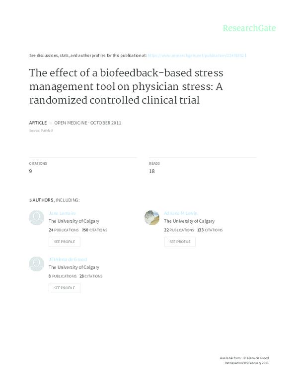 (PDF) The effect of a biofeedback-based stress management tool on ...